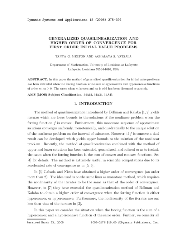 Pdf Generalized Quasilinearization And Higher Order Of Convergence For First Order Initial