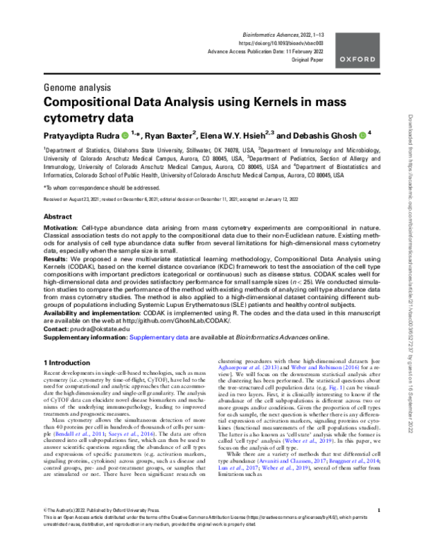 (PDF) Compositional Data Analysis using Kernels in mass cytometry data