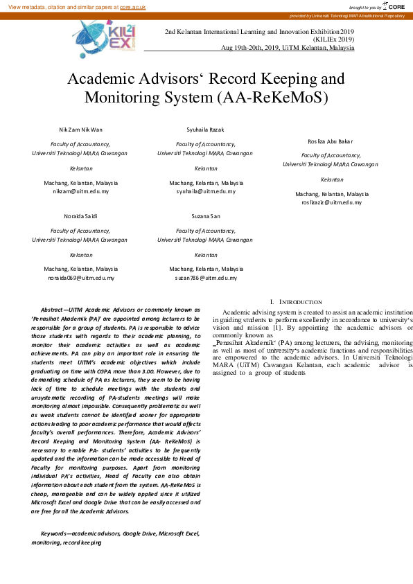 (PDF) Academic advisors‘ record keeping andmonitoring system (AA ...