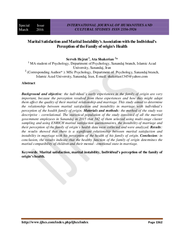 (PDF) Marital Satisfaction and Marital Instability’s Association with ...