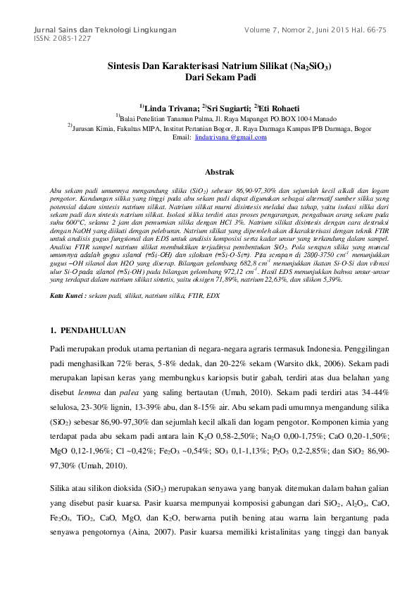 (PDF) Sintesis Dan Karakterisasi Natrium Silikat (Na2SiO3) Dari Sekam Padi