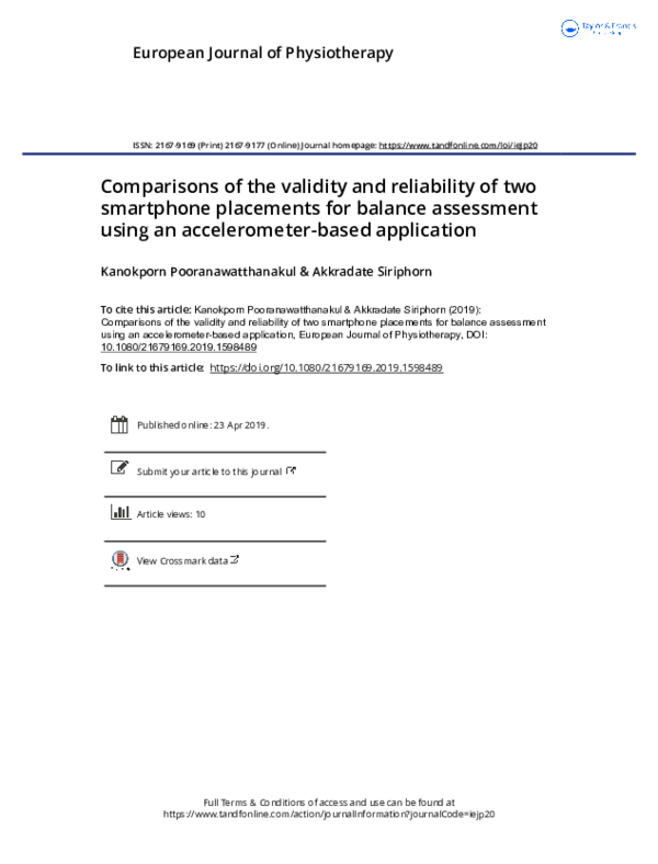 (PDF) Comparisons of the validity and reliability of two smartphone placements for balance ...