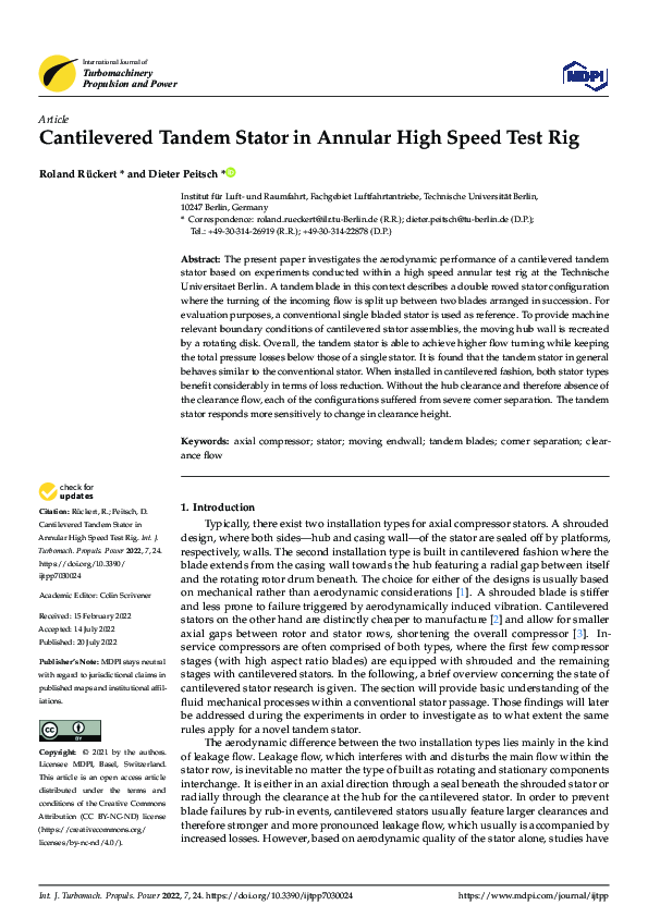(PDF) Cantilevered Tandem Stator in Annular High Speed Test Rig ...