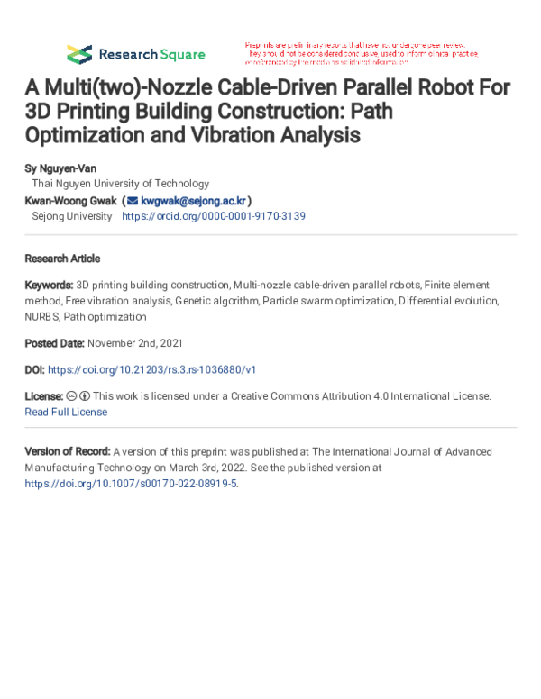 (PDF) A Multi(two)-Nozzle Cable-Driven Parallel Robot For 3D Printing Building Construction ...