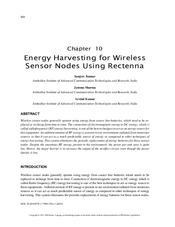 Pdf Energy Harvesting For Wireless Sensor Nodes Using Rectenna