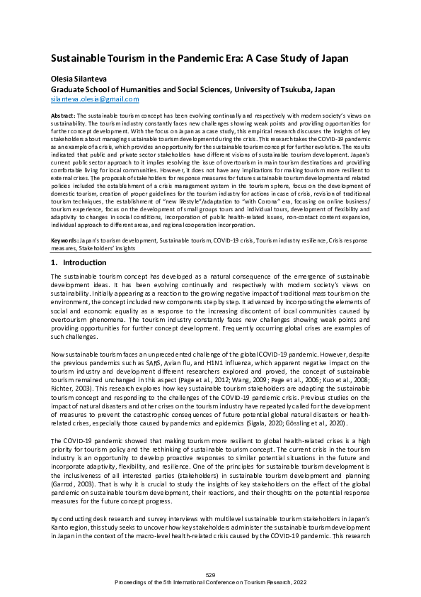(PDF) Sustainable Tourism in the Pandemic Era: A Case Study of Japan