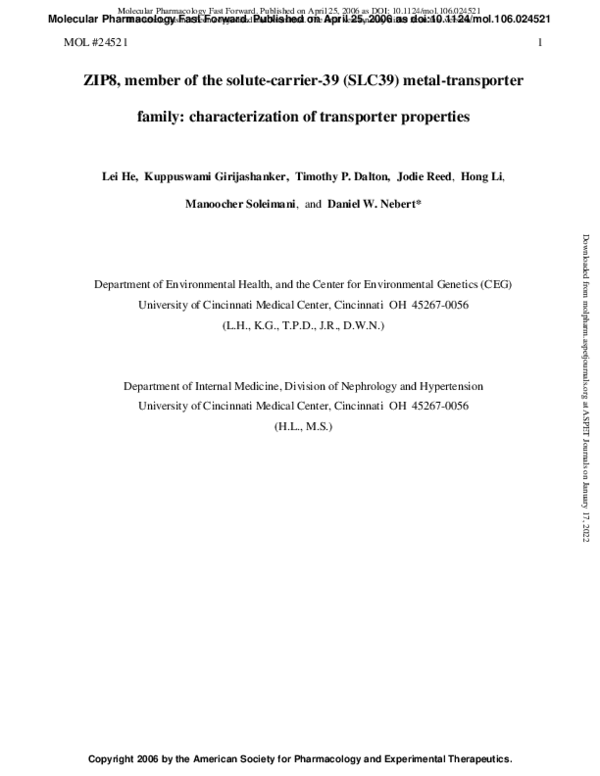 (PDF) ZIP8, Member of the Solute-Carrier-39 (SLC39) Metal-Transporter ...