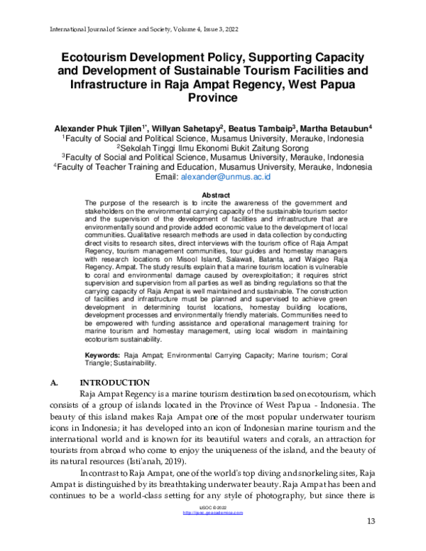 (PDF) Ecotourism Development Policy, Supporting Capacity and ...