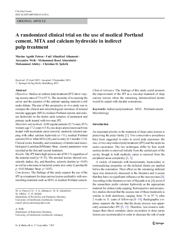 (PDF) A randomized clinical trial on the use of medical Portland cement ...