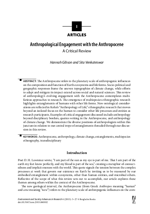 (PDF) Anthropological Engagement with the Anthropocene: A Critical Review