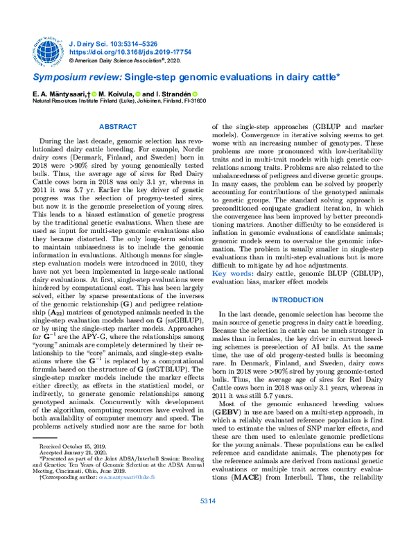 (PDF) Symposium review: Single-step genomic evaluations in dairy cattle