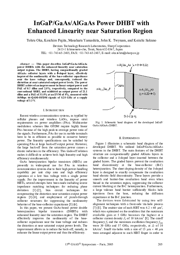 (PDF) InGaP/GaAs/AlGaAs power DHBT with enhanced linearity near saturation region
