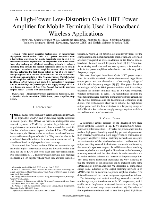 (PDF) A High-Power Low-Distortion GaAs HBT Power Amplifier for Mobile Terminals Used in ...