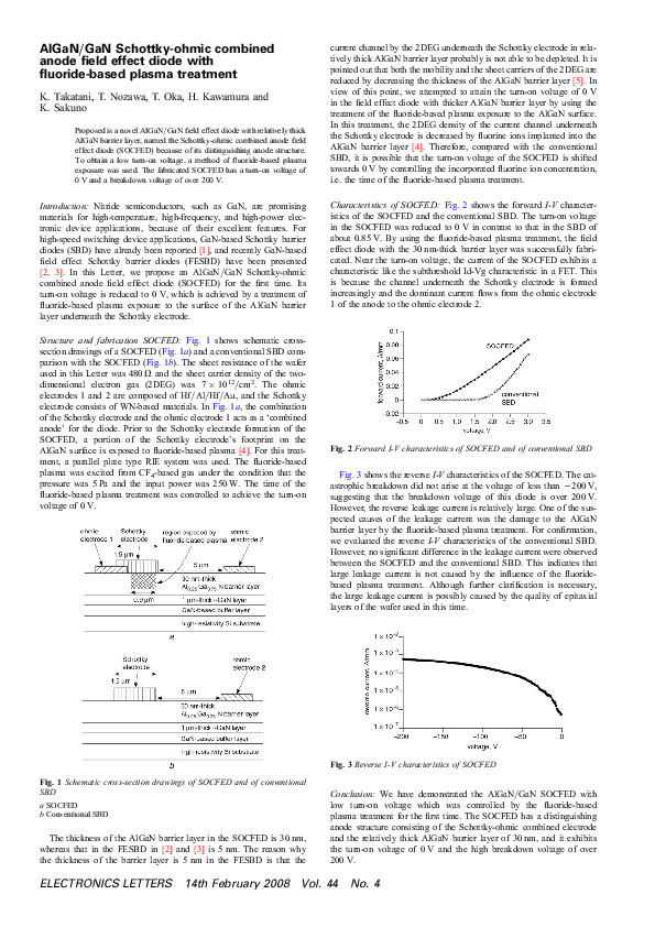 (PDF) AlGaN/GaN Schottky-ohmic combined anode field effect diode with fluoride-based plasma ...