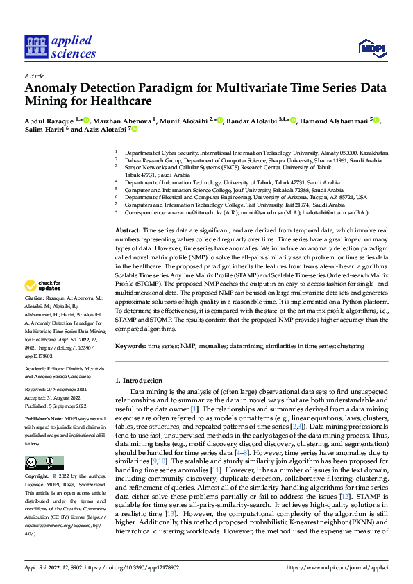 (PDF) Anomaly Detection Paradigm for Multivariate Time Series Data Mining for Healthcare