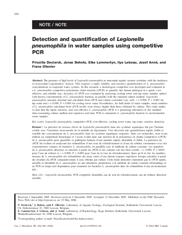(PDF) Detection and quantification of Legionella pneumophila in water ...