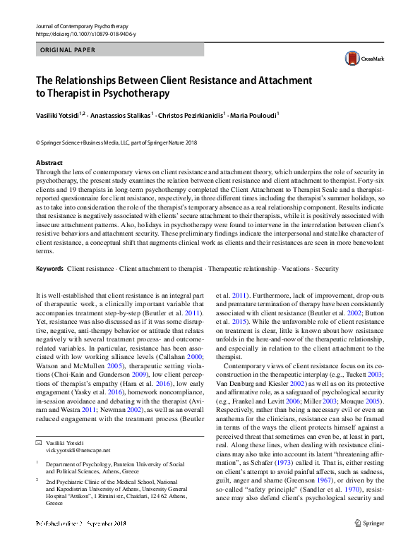 (PDF) The Relationships Between Client Resistance and Attachment to ...