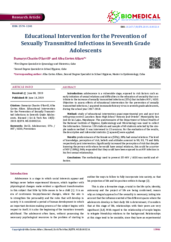 (PDF) Educational Intervention for the Prevention of Sexually ...