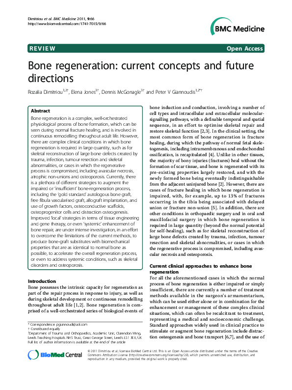 (PDF) Bone regeneration: current concepts and future directions