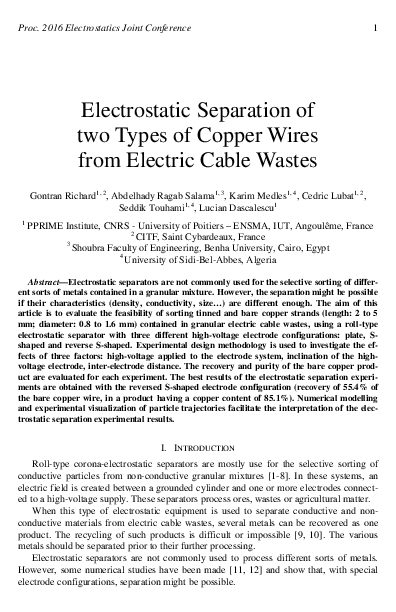 (PDF) Experimental and Numerical Study of the Electrostatic Separation ...