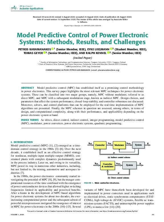 (PDF) Model Predictive Control of Power Electronic Systems: Methods, Results, and Challenges
