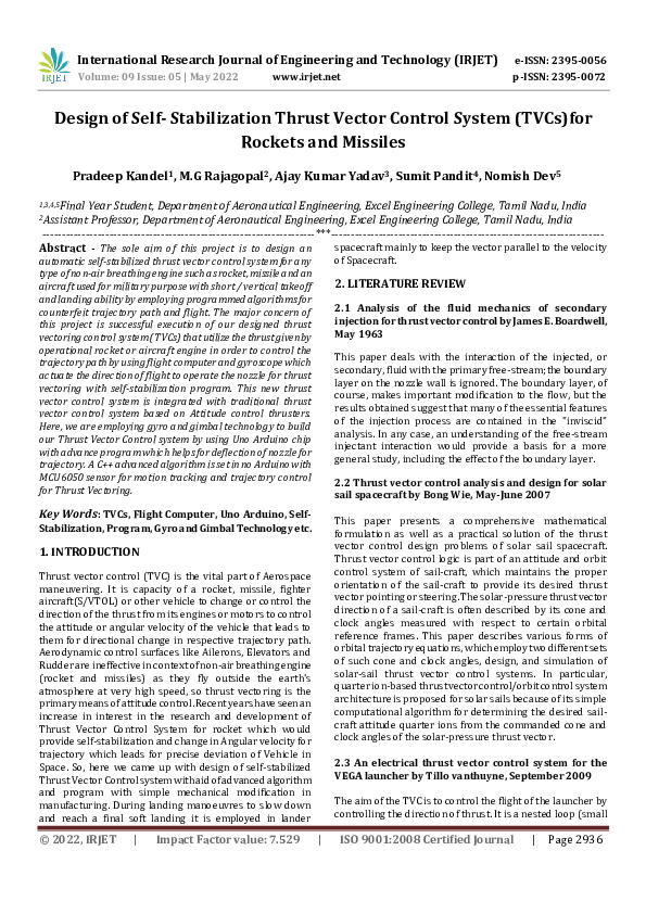 (PDF) Design of Self-Stabilization Thrust Vector Control System (TVCs ...