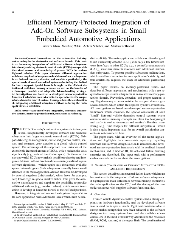 (PDF) Efficient Memory-Protected Integration of Add-On Software Subsystems in Small Embedded ...