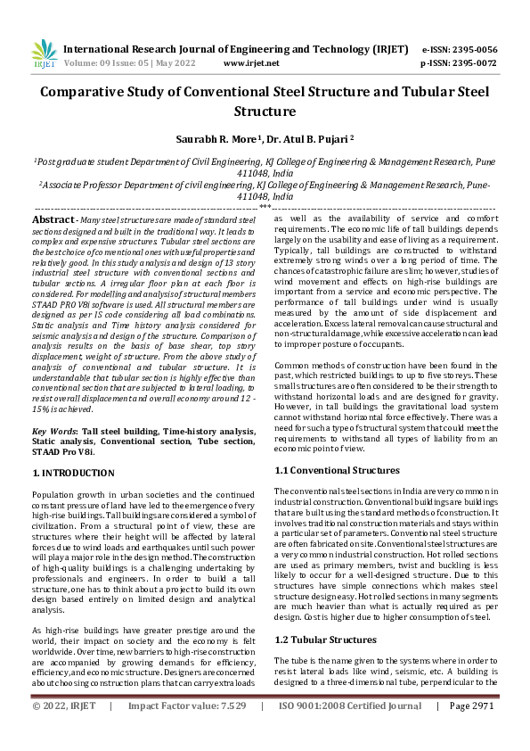 (PDF) Comparative Study of Conventional Steel Structure and Tubular Steel Structure