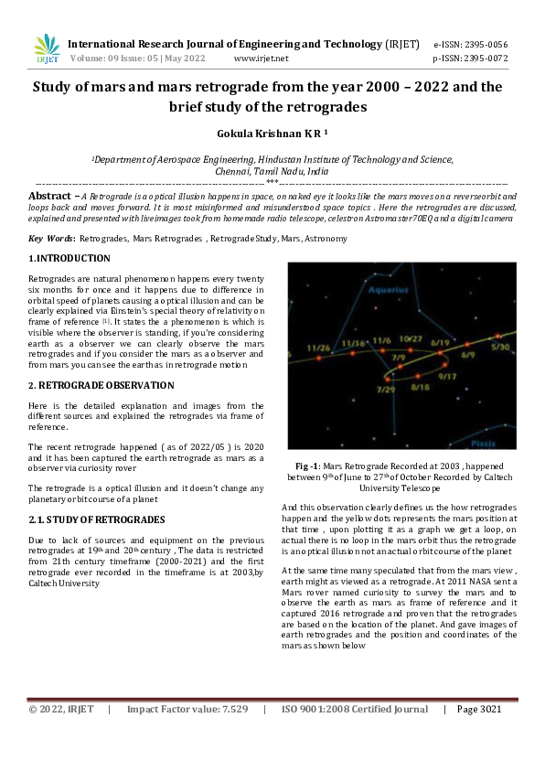 (PDF) Study of mars and mars retrograde from the year 2000 -2022 and ...