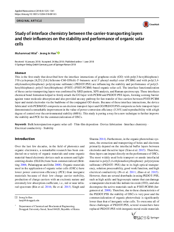 (PDF) Study of interface chemistry between the carrier-transporting ...