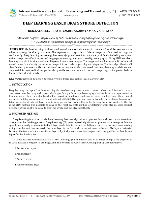 (PDF) DEEP LEARNING BASED BRAIN STROKE DETECTION