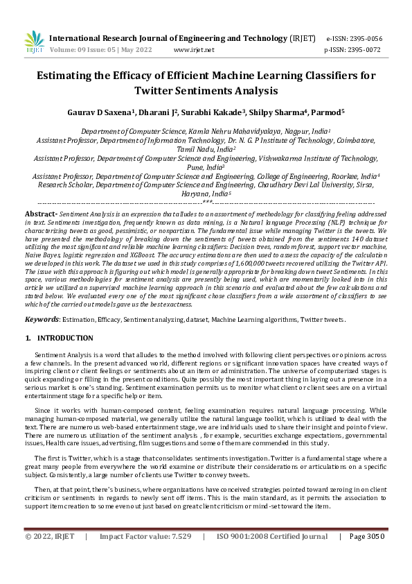 (PDF) Estimating the Efficacy of Efficient Machine Learning Classifiers ...