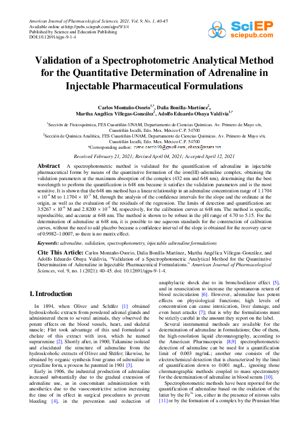 Pdf Validation Of A Spectrophotometric Analytical Method For The Quantitative Determination Of