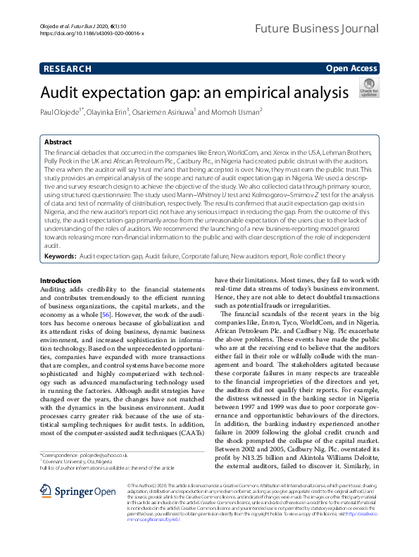 (PDF) Audit expectation gap: an empirical analysis