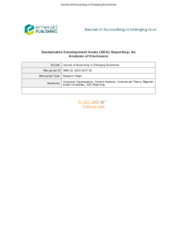 (PDF) Sustainable development goals (SDG) reporting: an analysis of ...