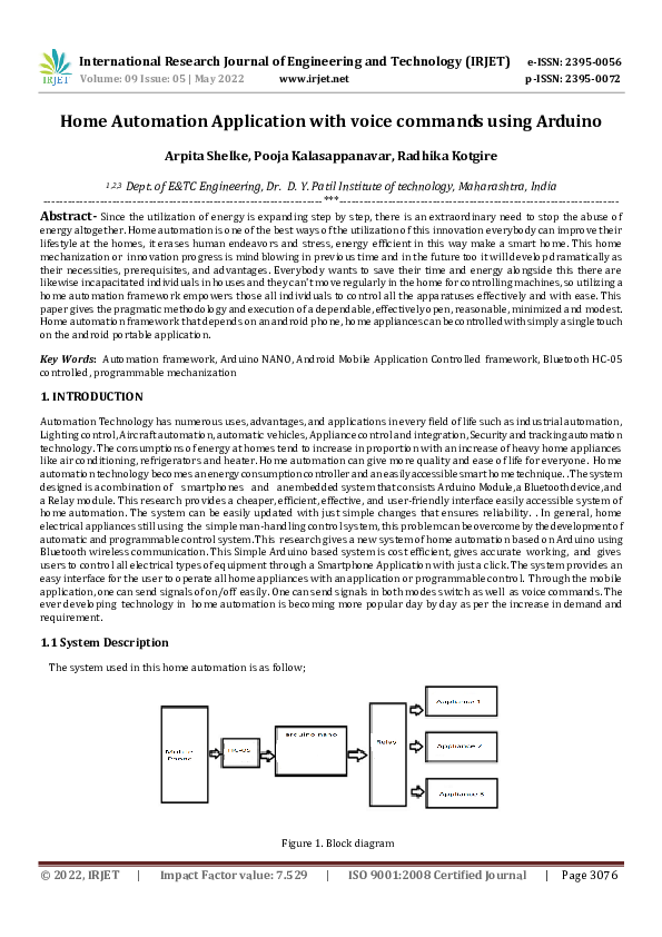 (PDF) Home Automation Application with voice commands using Arduino