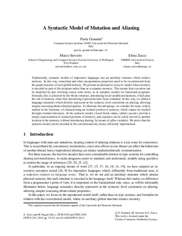 (PDF) A Syntactic Model of Mutation and Aliasing