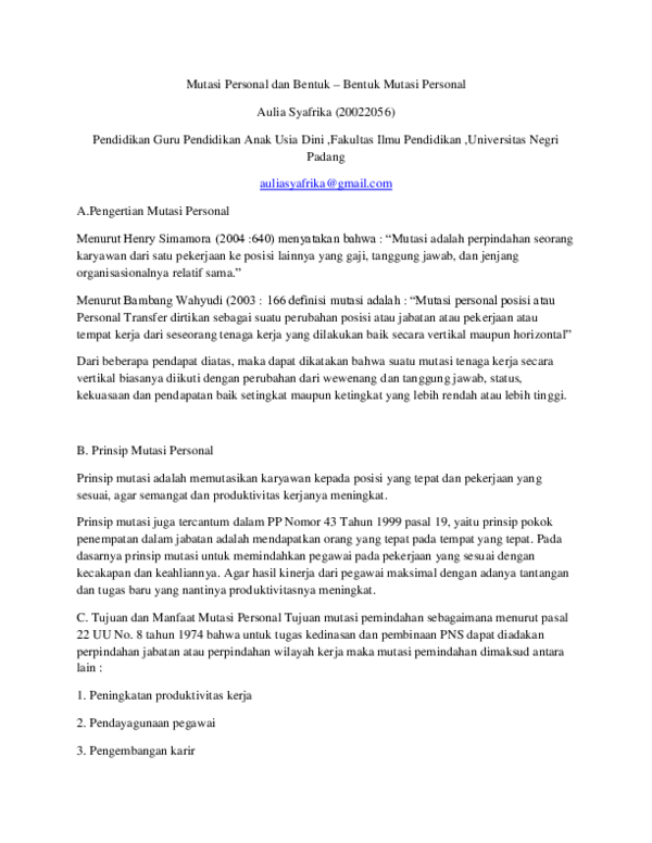 (PDF) Mutasi Personal dan Bentuk -Bentuk Mutasi Personal