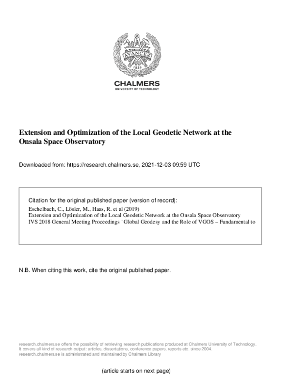 (PDF) Extension and Optimization of the Local Geodetic Network at the ...