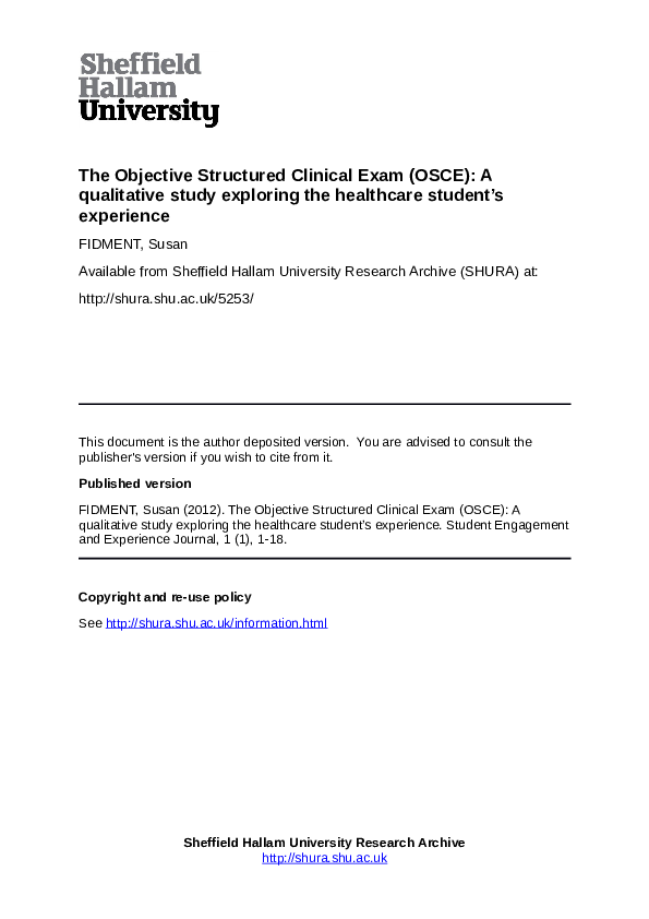 (PDF) The Objective Structured Clinical Exam (OSCE): A Qualitative ...