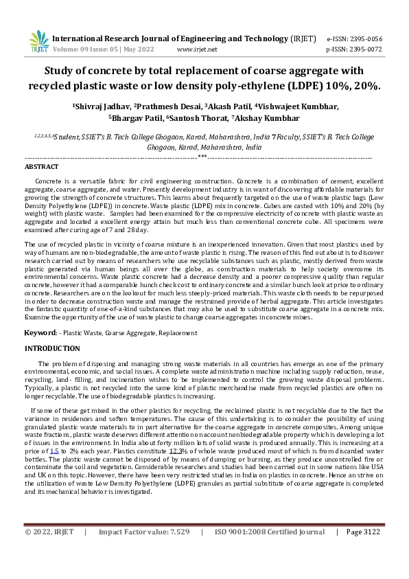 (PDF) Study of concrete by total replacement of coarse aggregate with ...