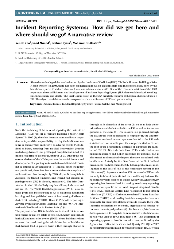 (PDF) Incident Reporting Systems: How did we get here and where should ...