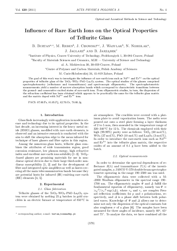 (PDF) Influence of Rare Earth Ions on the Optical Properties of ...