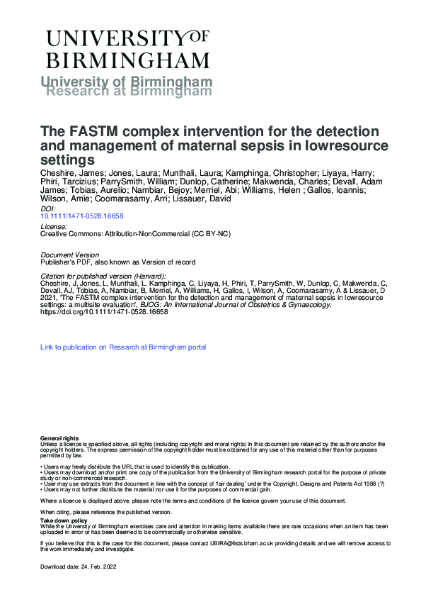(PDF) The FAST‐M complex intervention for the detection and management of maternal sepsis in low ...