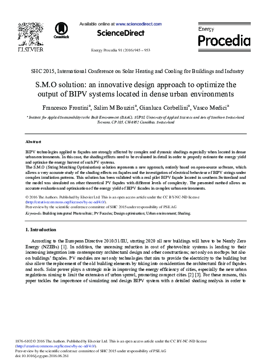 (PDF) S.M.O Solution: An Innovative Design Approach to Optimize the Output of BIPV Systems ...
