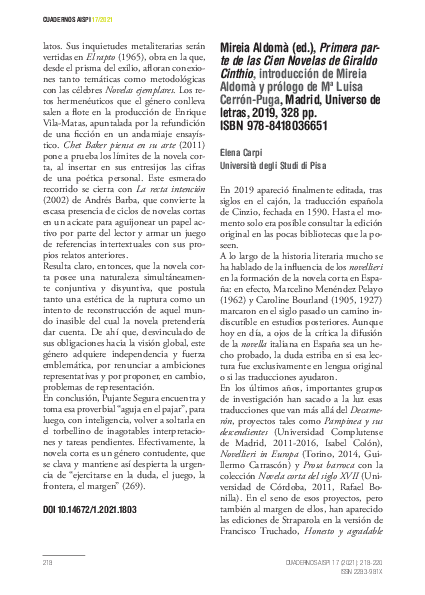 (PDF) Mireia Aldomá (ed.), Primera parte de las Cien Novelas de Giraldo ...