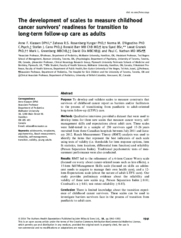 (PDF) The development of scales to measure childhood cancer survivors ...