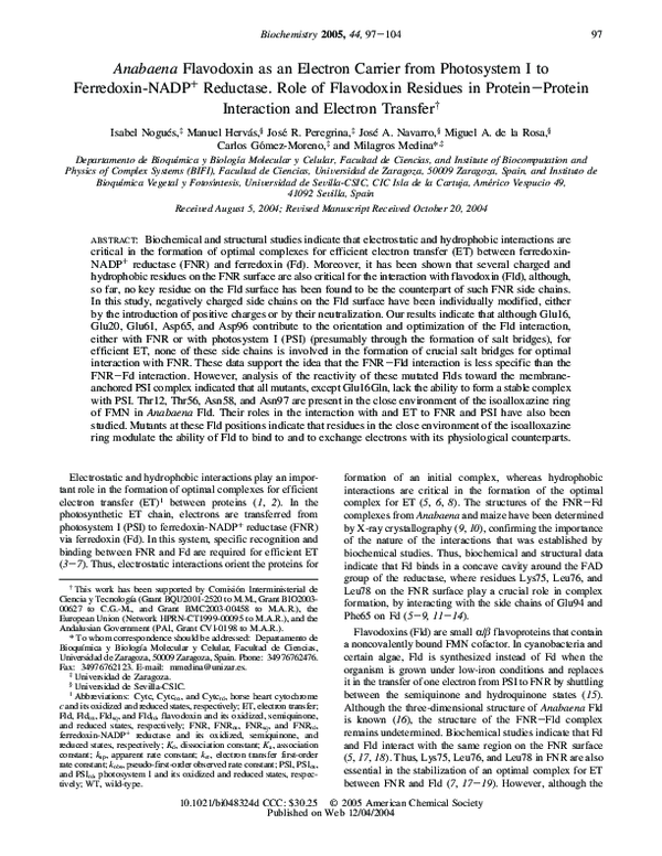 (PDF) Anabaena Flavodoxin as an Electron Carrier from Photosystem I to ...