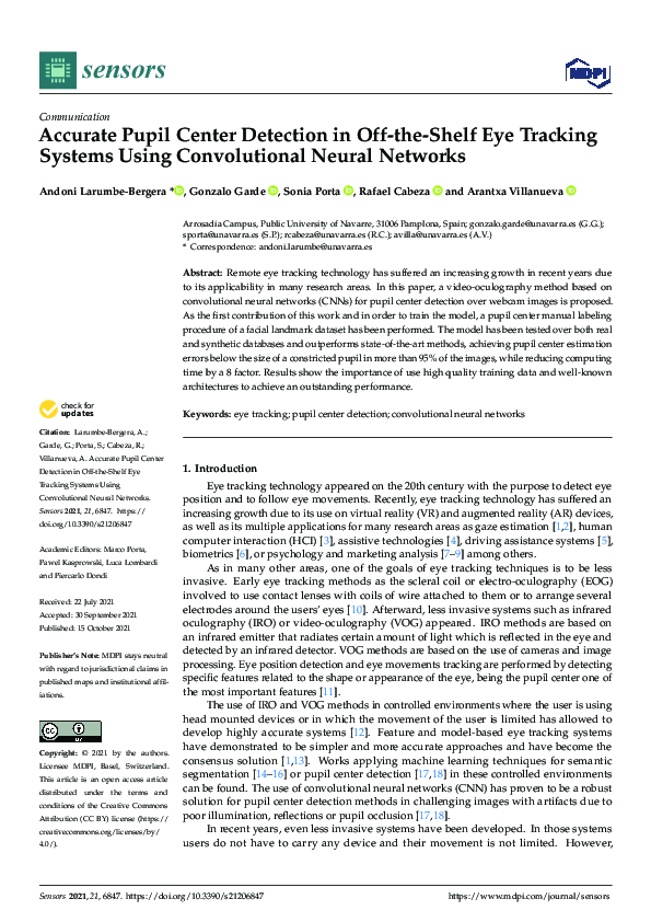 (PDF) Accurate Pupil Center Detection in Off-the-Shelf Eye Tracking Systems Using Convolutional ...
