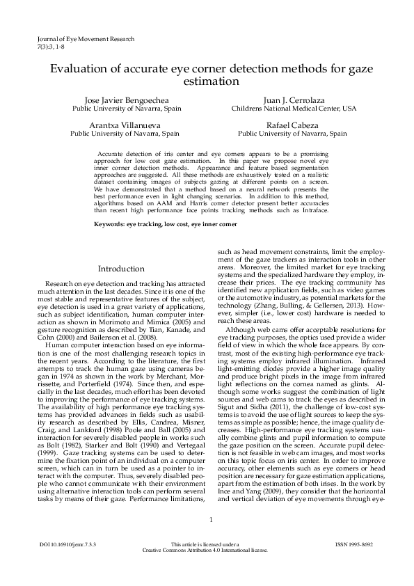(PDF) Evaluation of accurate eye corner detection methods for gaze ...